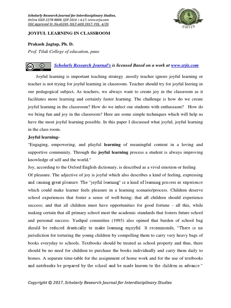 Joyful Learning in Classroom | PDF | Classroom | Learning