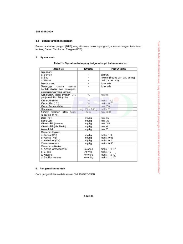 SNI Tepung Terigu | PDF