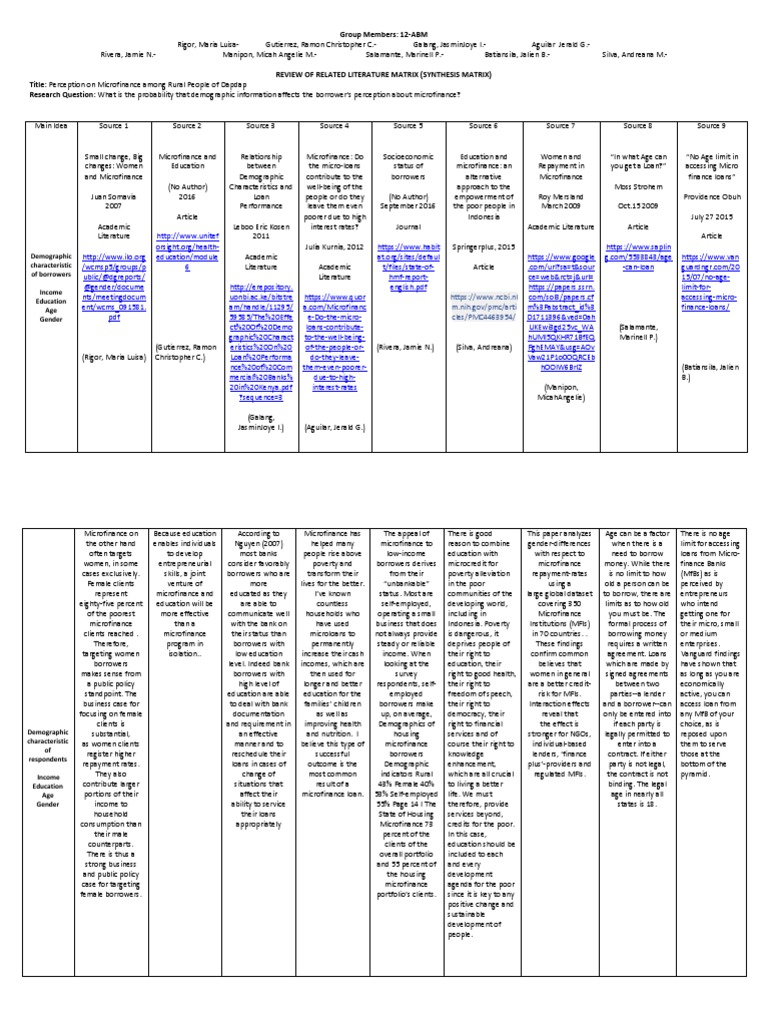 RRL Matrix 2.0 | PDF | Microfinance | Microcredit