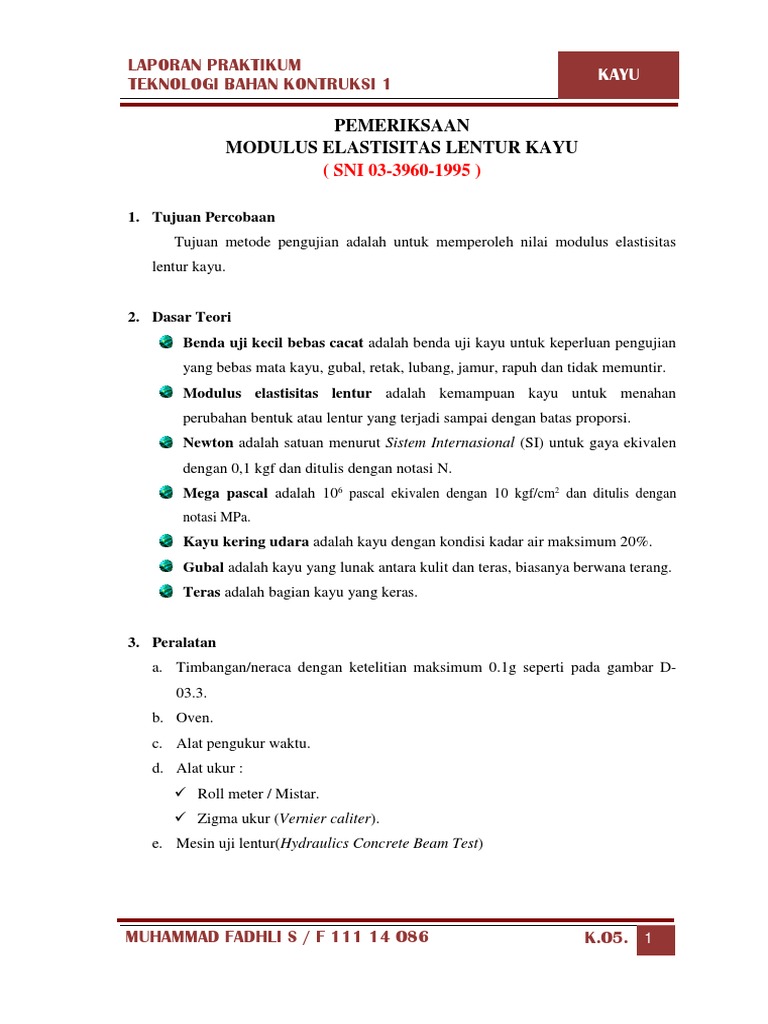 Modulus Elastisitas Lentur Kayu | PDF