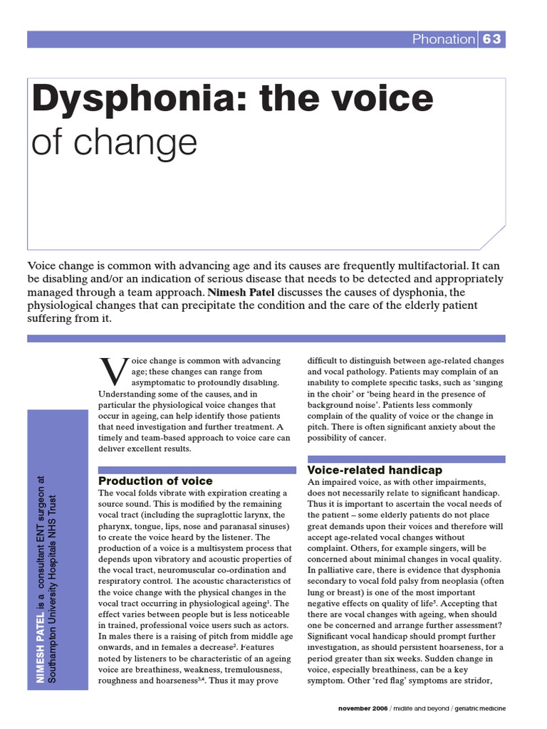 Dysphonia: The Voice of Change: Phonation 63 | PDF | Larynx ...