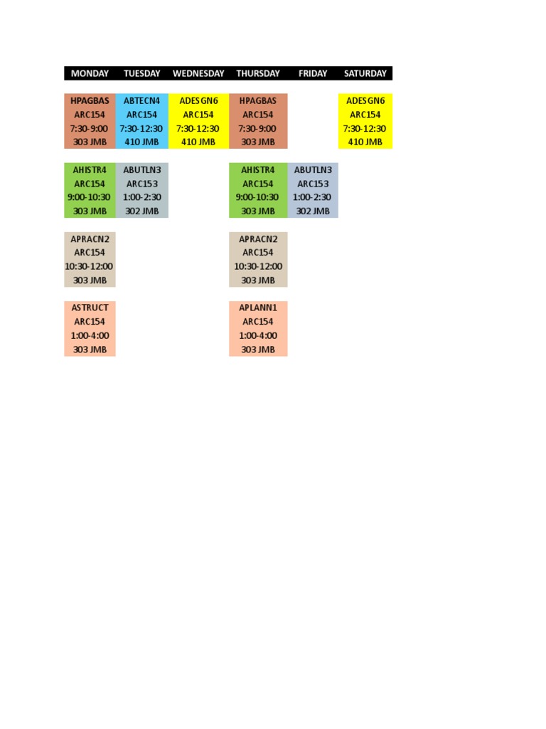 Weekly class schedule | PDF