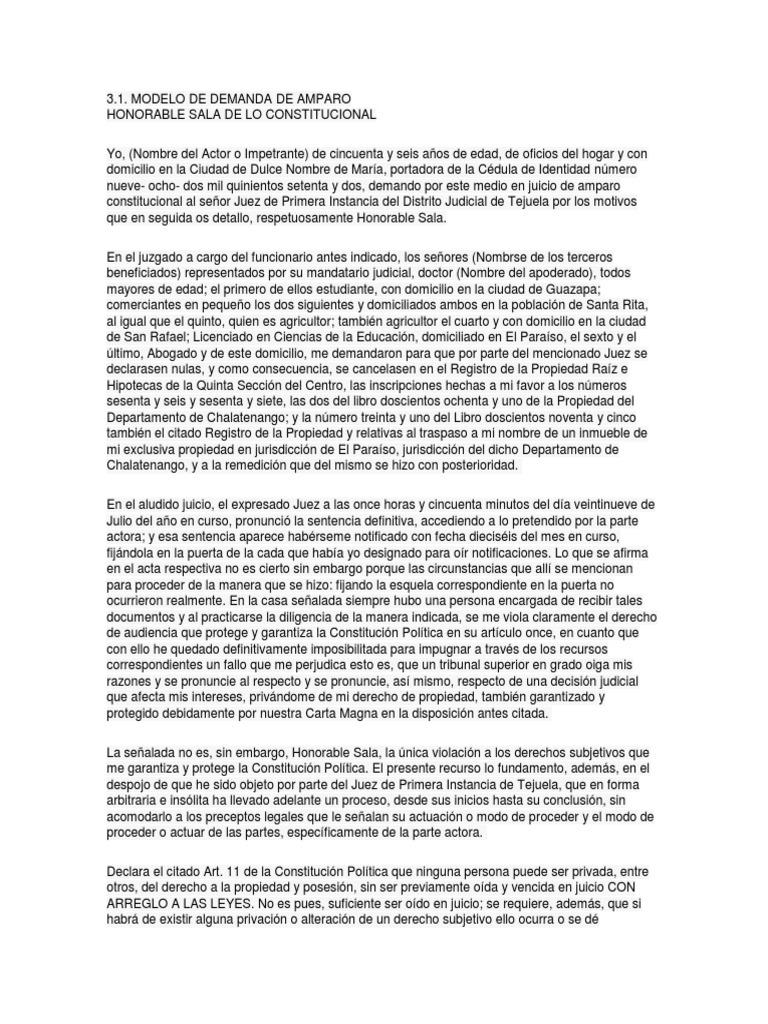 Modelo de Recurso de Amparo | Debido al proceso | Evidencia (ley)
