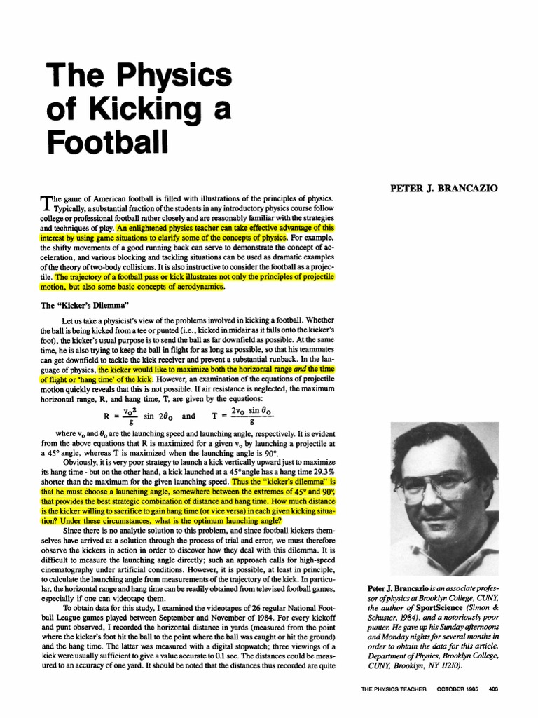 Physics of Football Kicking Techniques | PDF | Trajectory | Drag (Physics)
