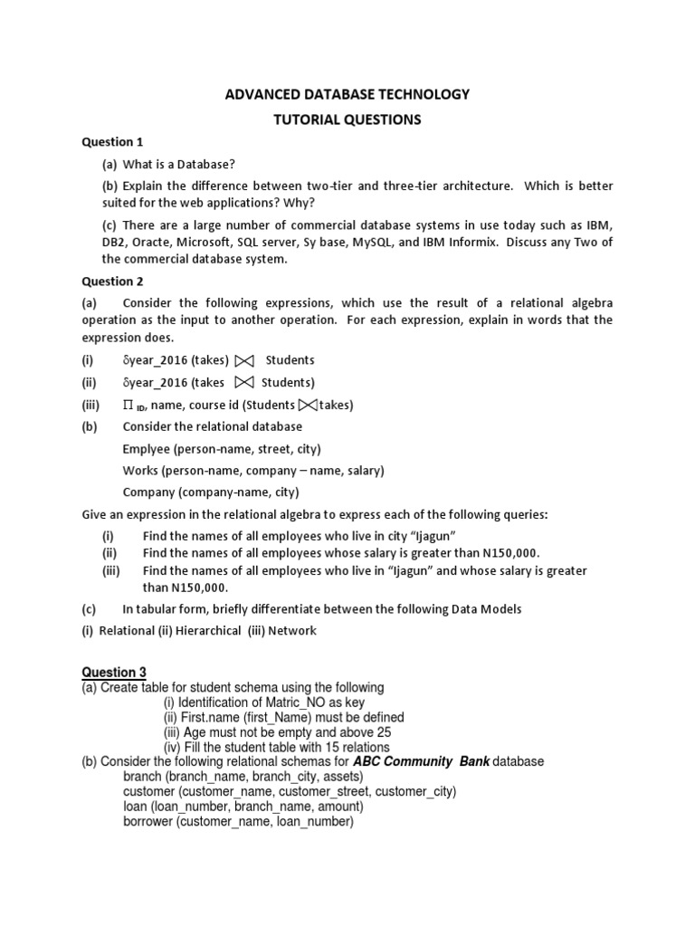 Advanced Database Technology Questions | PDF | Relational Database ...