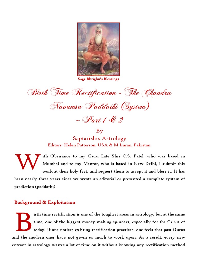 Birth Time Rectification The Chandra Navamsa Paddathi System | PDF ...