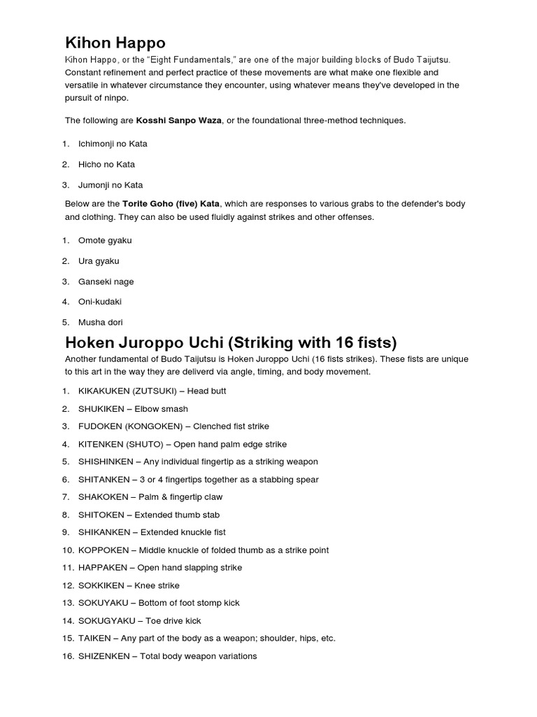 Techniques and Fundamentals - Budo Taijutsu | PDF