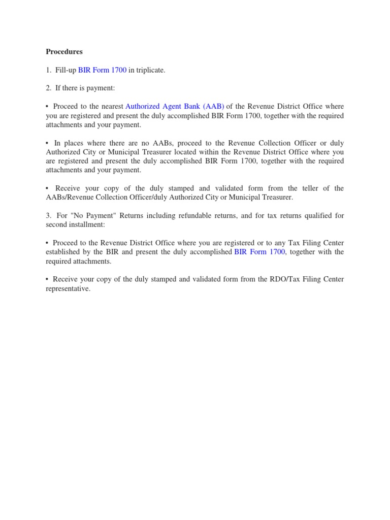 BIR Form 1700: Procedures | PDF