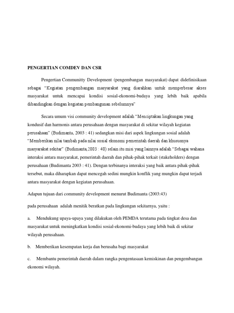 Pengertian Comdev Dan CSR Hyd | PDF