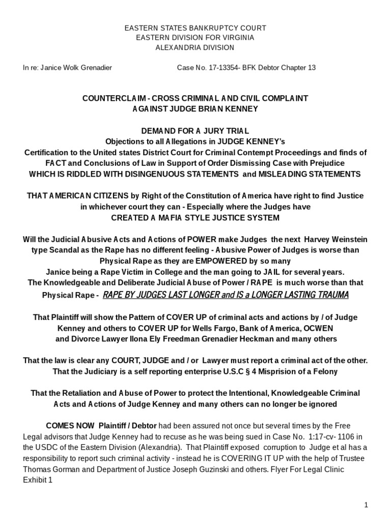 17-13354 Bkrup V 1 Counterclaim - Cross Criminal Civil Comp Kenney ...