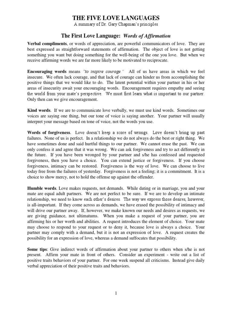 Five Love Languages Summary | PDF | Forgiveness | Friendship