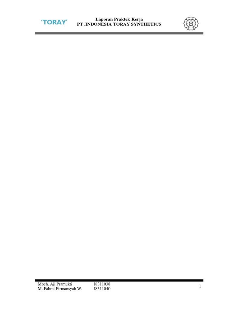 Laporan Kerja Praktek PT Indonesia Toray Synthetics Tangerang Banten | PDF