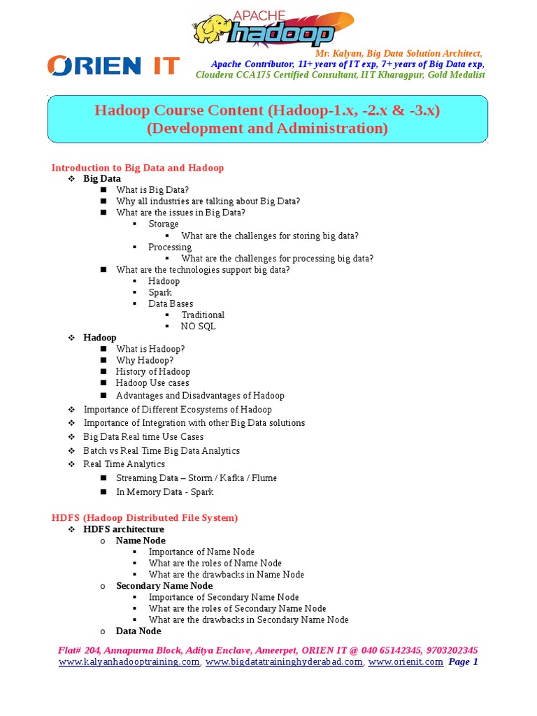 Hadoop Course Content (Hadoop-1.x, - 2.x & - 3.x) (Development and Administration) | PDF | Scala ...