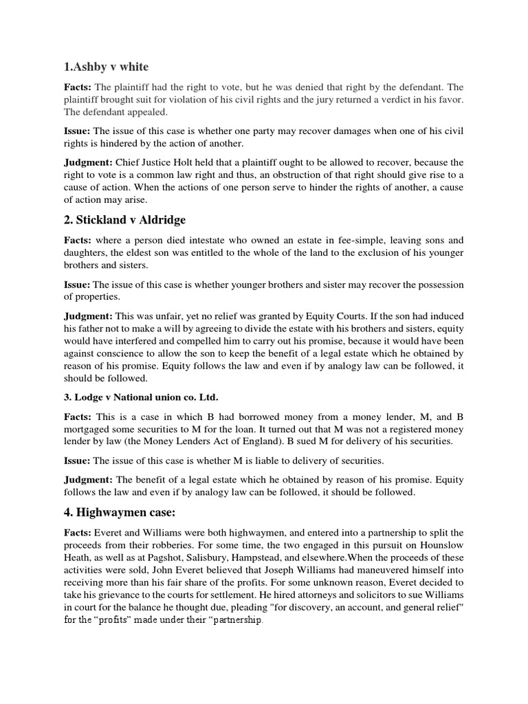 Case Diary | Fee Simple | Equity (Law)