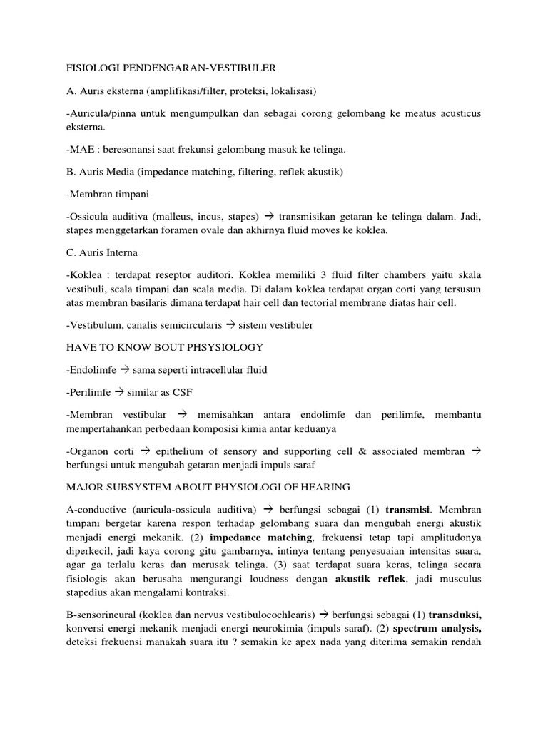 Fisiologi Pendengaran dan Sistem Vestibuler | PDF
