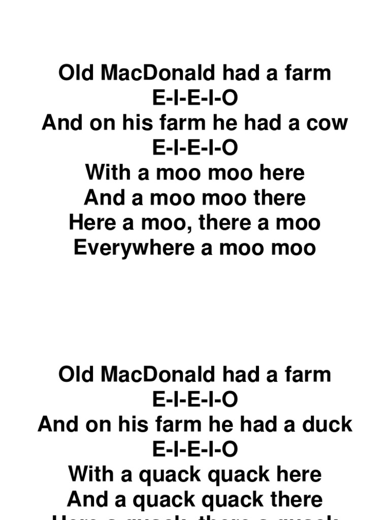 LYRIC Old MacDonald Had A Farm | PDF