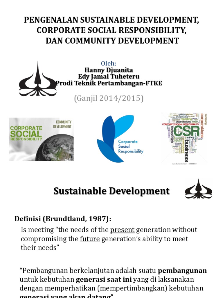 Kuliah 1. Pengenalan Sustainable Development, CSR, Dan Community ...
