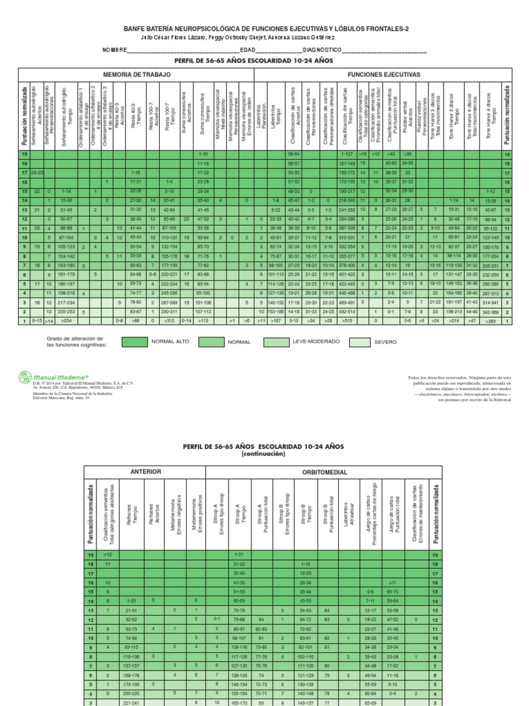Banfe Batería Neuropsicológica De Funciones Ejecutivas Y Lóbulos ...