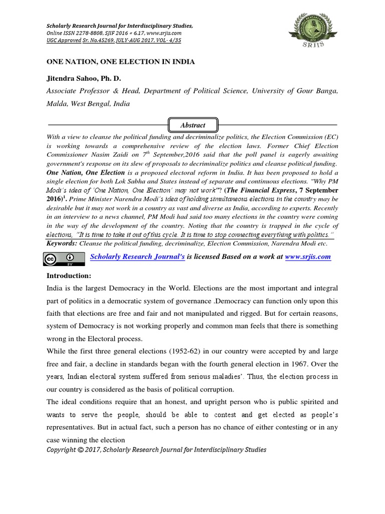 One Nation, One Election in India | PDF | Elections | Narendra Modi