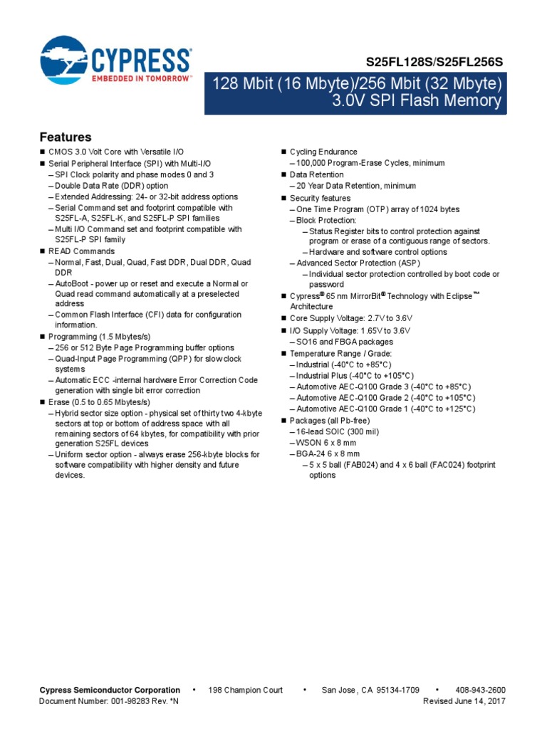 Spansion S25FL256S - 32MB SPI Flashrom | PDF | Flash Memory | Computer ...