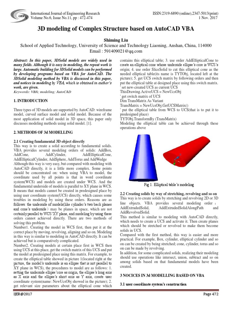 3D Modeling of Complex Structure Based On AutoCAD VBA | PDF | Ellipse ...