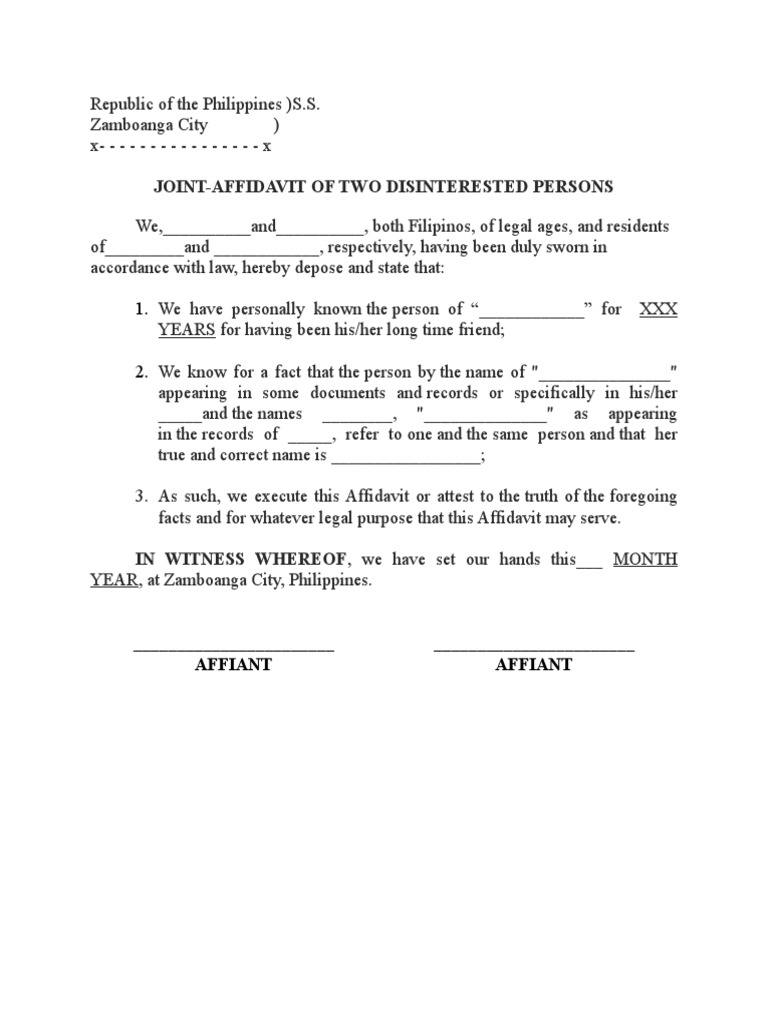 Joint-Affidavit of Two Disinterested Persons | PDF