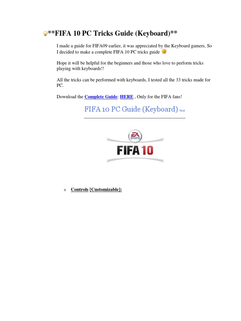 FIFA 10 PC Tricks Guide | PDF | Football Codes | Association Football