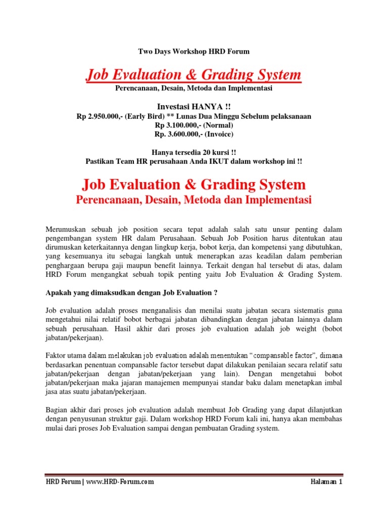 Job Evaluation & Grading System 2018 | PDF