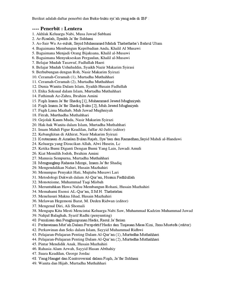 Daftar Buku SYIAH | PDF