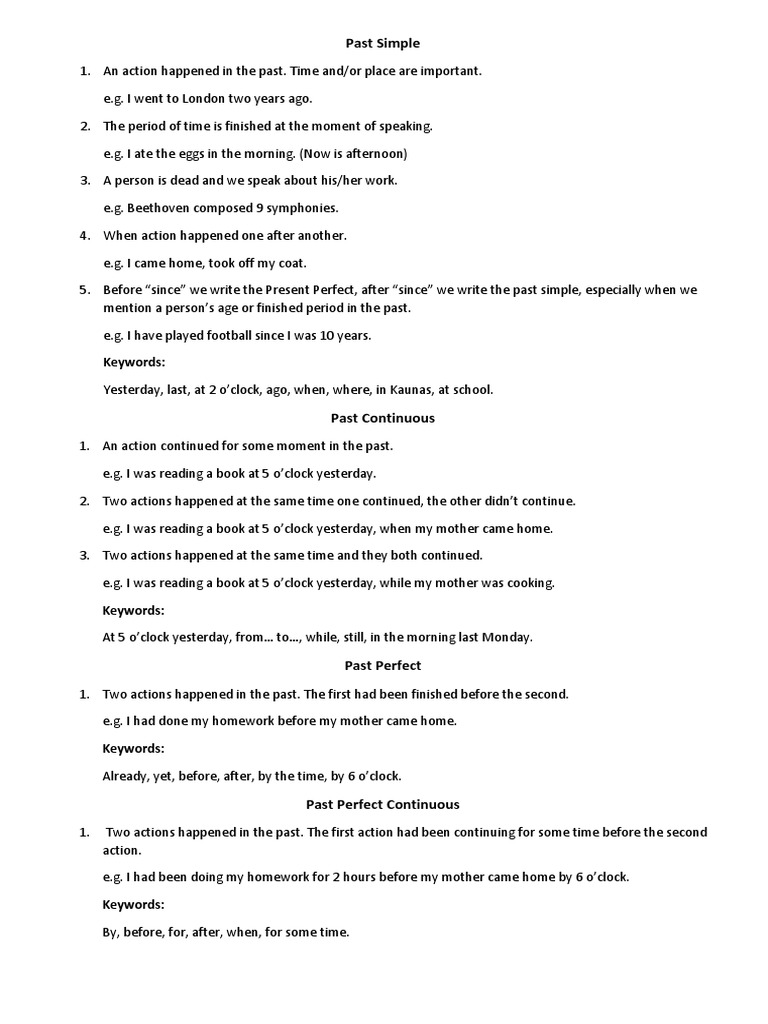 Past Simple: Keywords | PDF