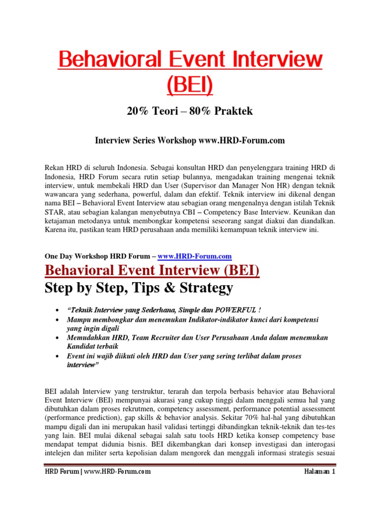 Behavioral Event Interview (BEI) 2018 | PDF