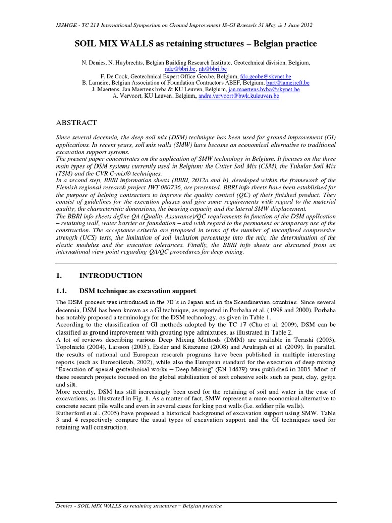 Soil Mix Walls As Retaining Structures Belgian Practice | PDF | Deep Foundation | Quality Assurance