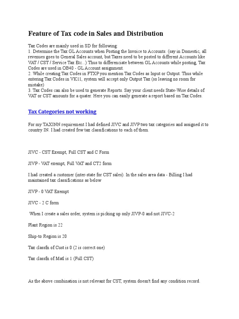 Tax Codes in SD | PDF | Finance & Money Management