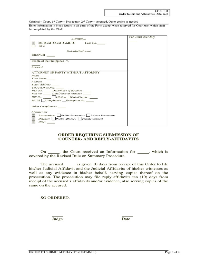 CF SP 1D Order Submission Counter and Reply Affidavits | PDF ...