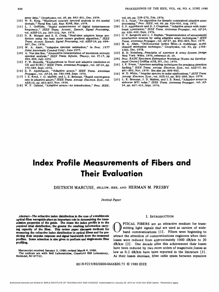 Index Profile Measurements of Fibers and | PDF | Optical Fiber ...
