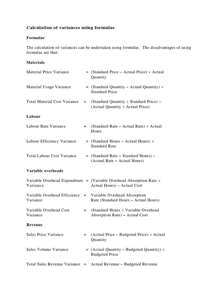Calculation of Variances Using Formulae | PDF