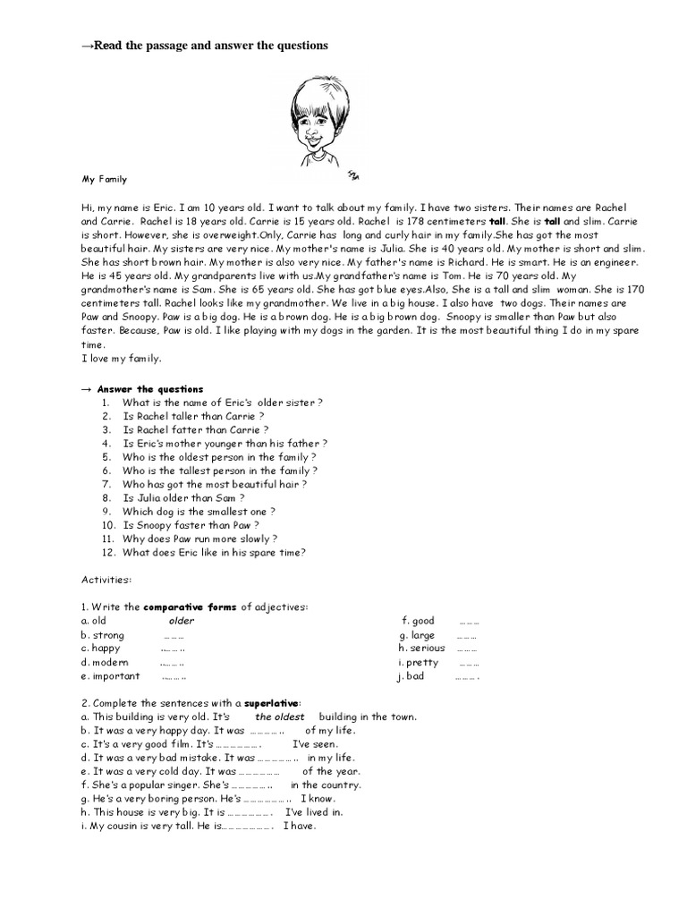Comparative Superlative Reading Activity | PDF