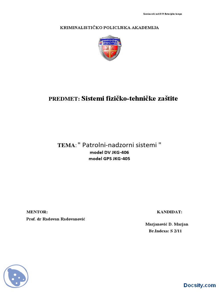 Tema Patrolni Nadzorni Sistemi Sistemi Fizicko Tehnicke Zastite Seminarski Rad | PDF