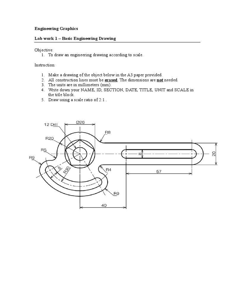 Engineering Graphics Lab Work 1 - Basic Engineering Drawing | PDF