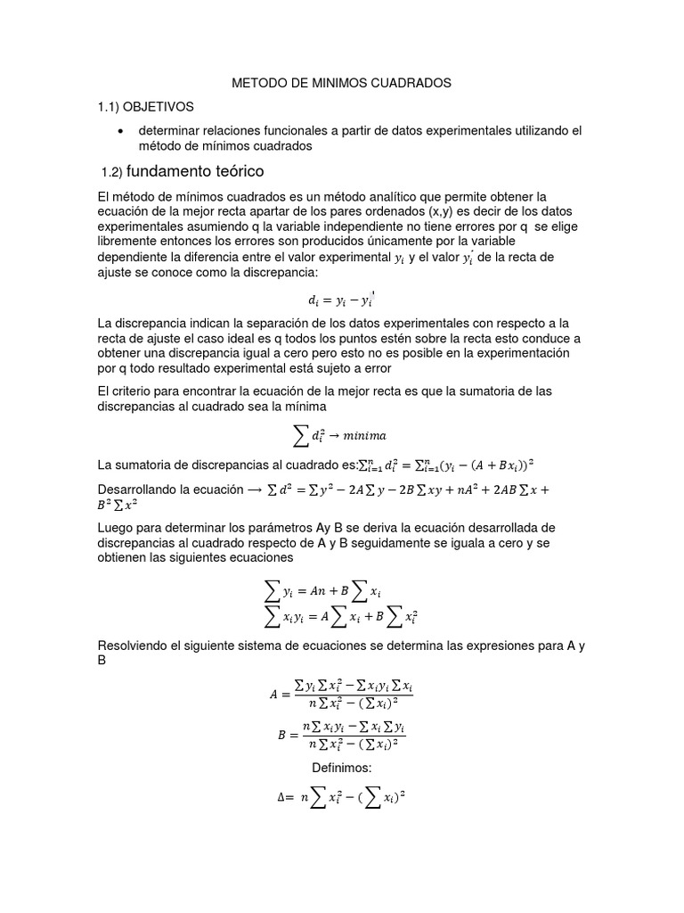 Método De Mínimos Cuadrados Pdf Ecuaciones Álgebra