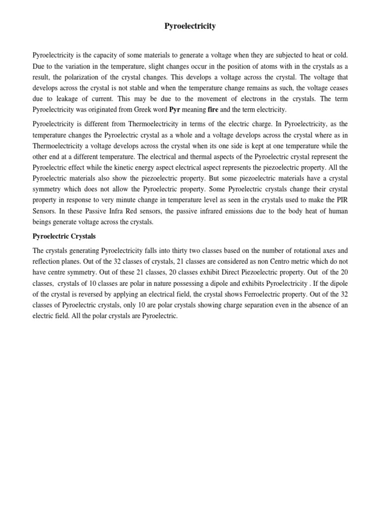 Pyro Electricity | PDF | Ferroelectricity | Piezoelectricity