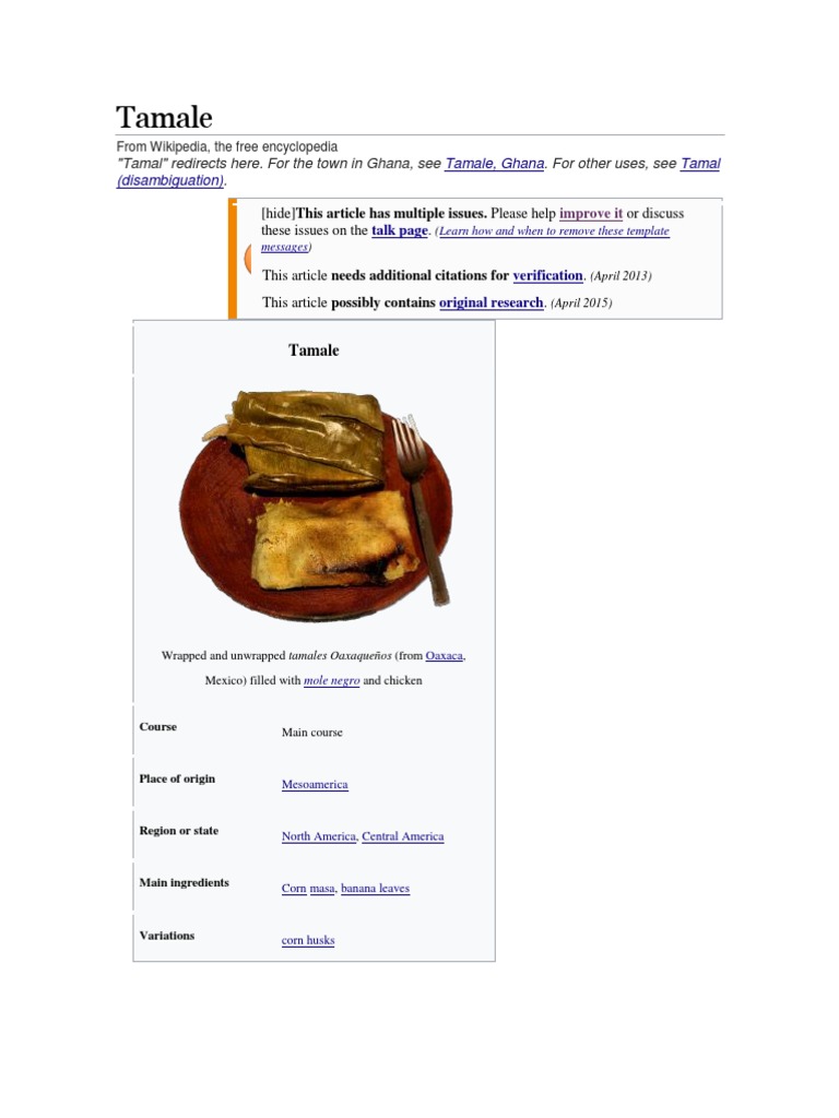 Tamale: "Tamal" Redirects Here. For The Town in Ghana, See - For Other ...