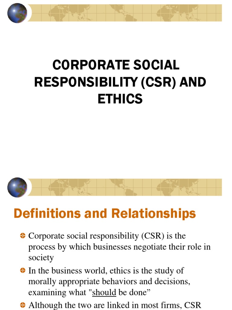 Corporate Social Responsibility (CSR) and Ethics | PDF | Corporate ...