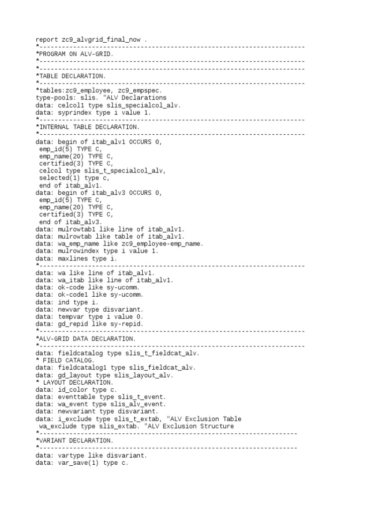 ALV Grid Employee Report | PDF | Computer Programming | Computing