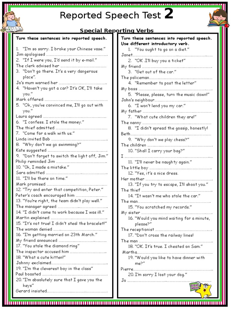 Special Reporting Verbs Test | PDF