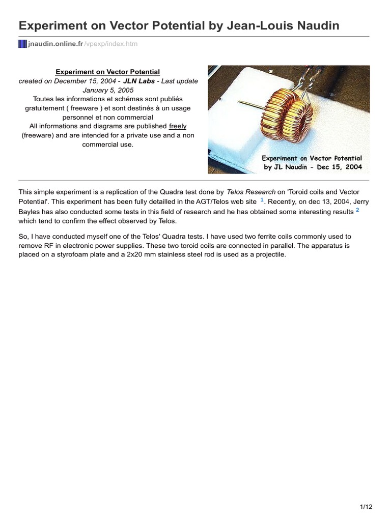 Experiment On Vector Potential by Jean-Louis Naudin | PDF | Inductor ...