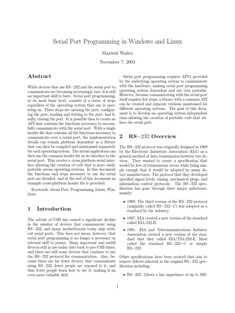 Serial Port Programming in Windows and Linux | PDF | Pointer (Computer ...