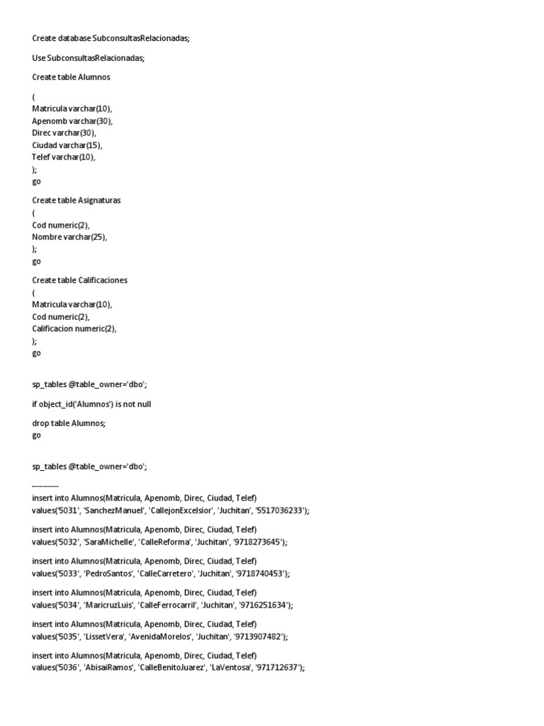 Codigo SQL Escuela | PDF | Bases de datos | SQL