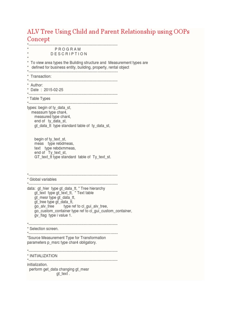 ALV Tree Using Child and Parent Relationship Using OOPs Concept | PDF | Data Management ...