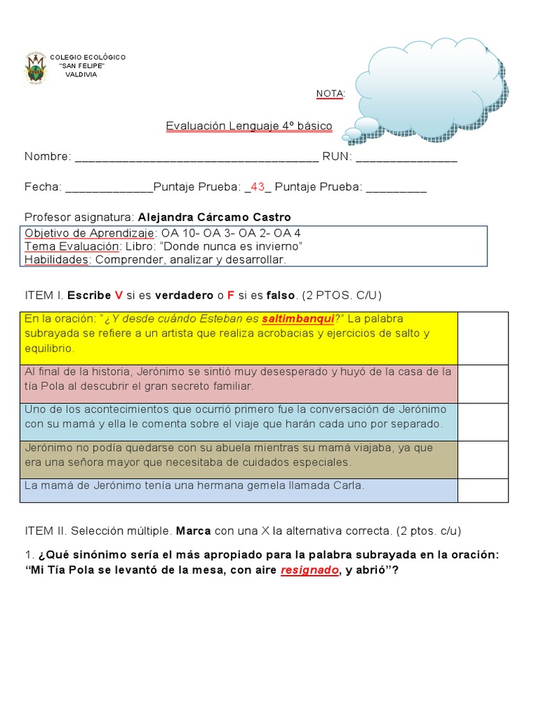 Lenguaje 4° Donde Nunca Es Invierno 09 Noviembre PDF | PDF | Ocio